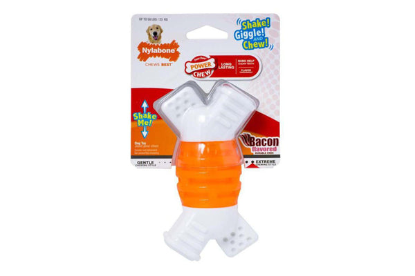 Nylabone Dura Chew Shake & Giggle Bone Bacon Flavored Dog Chew Toy ...